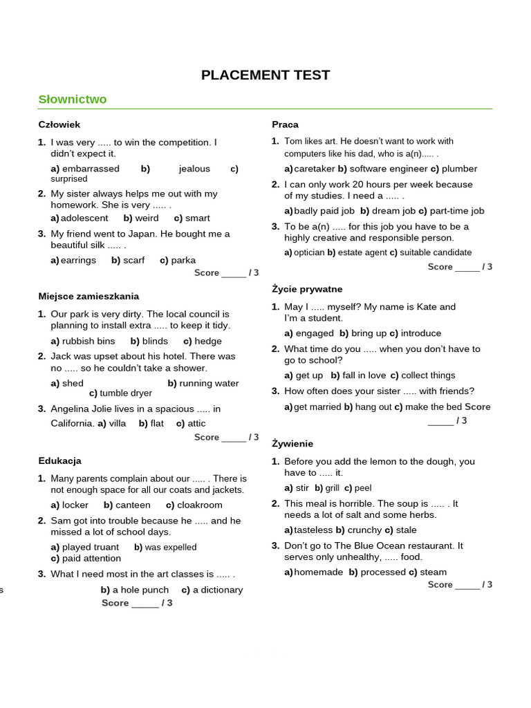 PLACEMENT TEST | PDF