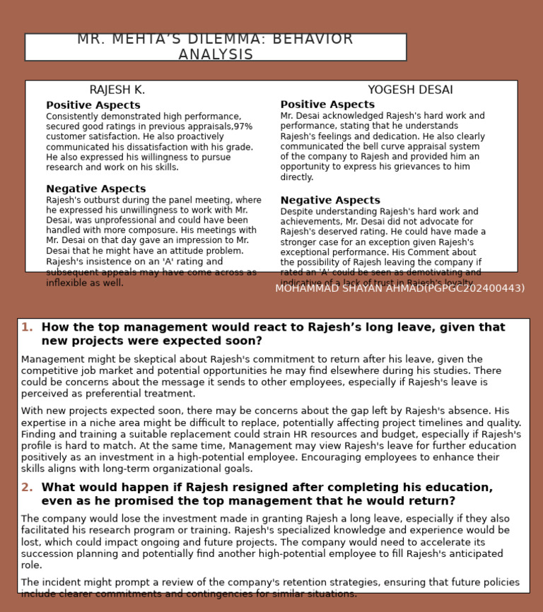 Mohammad Shayan Ahmad - Mr. Mehta Dilemma | PDF | Psychological ...