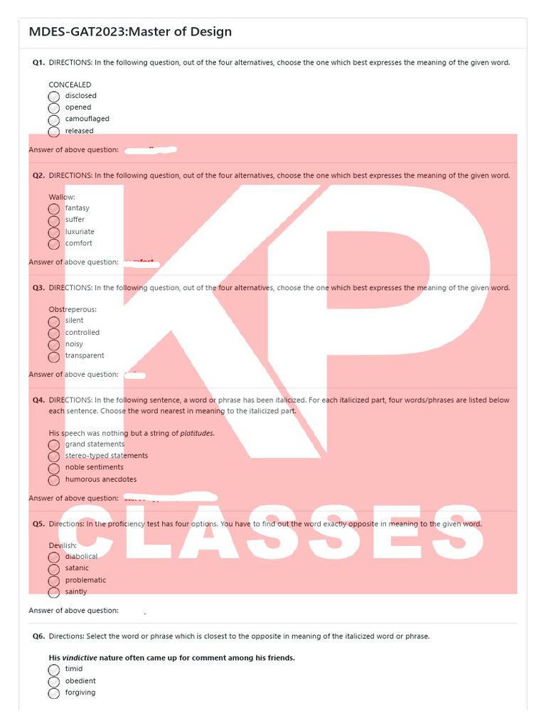 NIFT M.Des 2023 GAT SA Question Paper With Answer Keys - Watermark ...