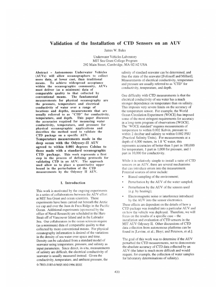 CTD Sensors in AUV | PDF