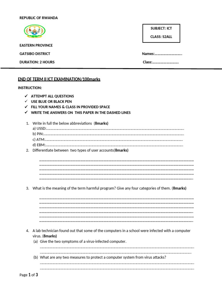 End of Term Ii Ict S2 Exam | PDF | Computer Security | Security
