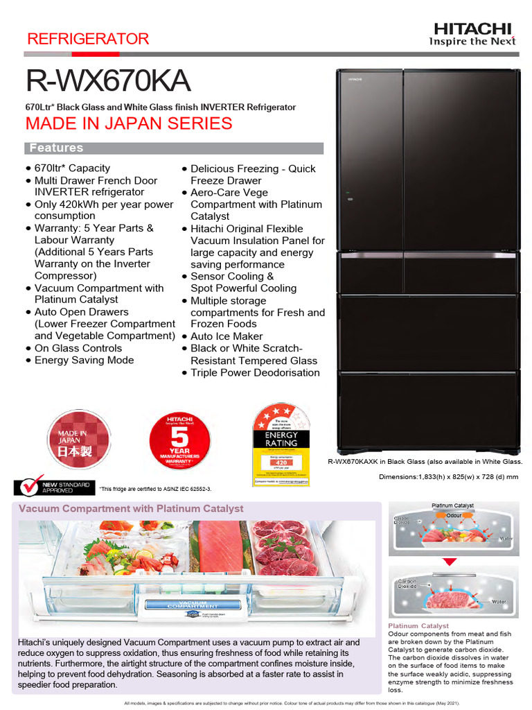 Hitachi 670L Inverter Refrigerator Features | PDF | Refrigerator ...