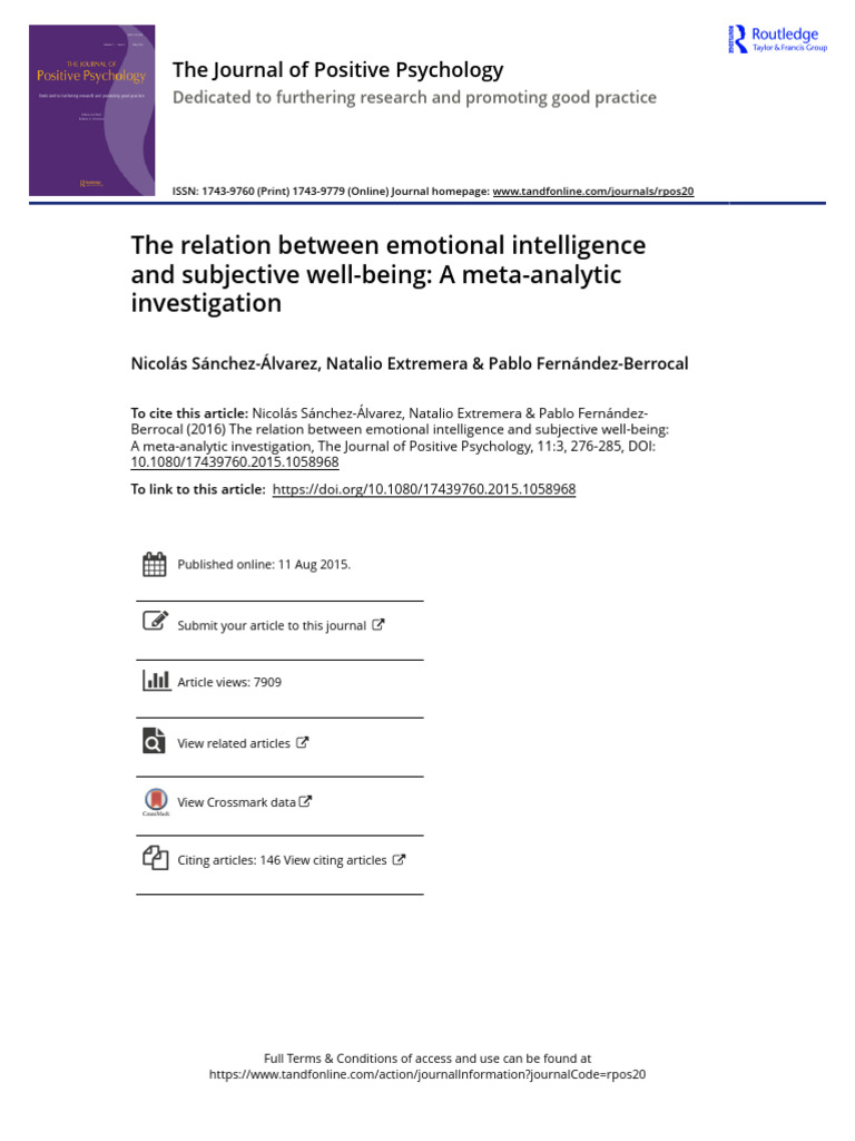 The Relation Between Emotional Intelligence and Subjective Well Being A ...
