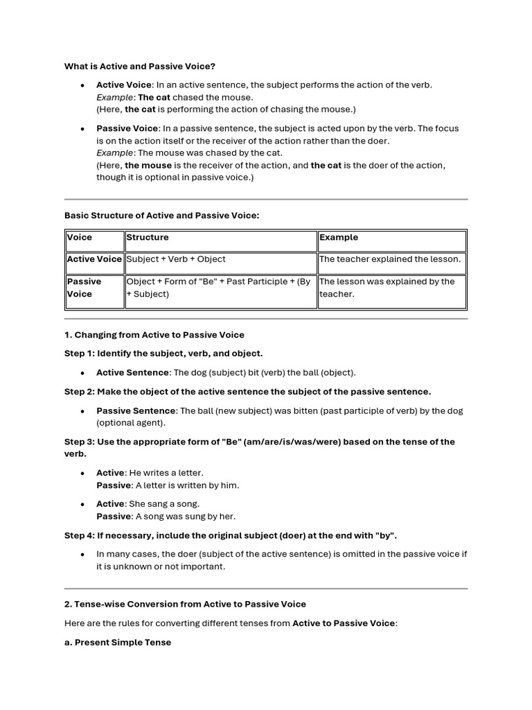Active and Passive Voice | PDF | Perfect (Grammar) | Grammatical Tense