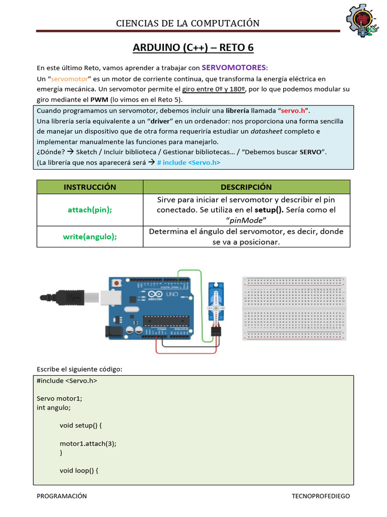 Reto Arduino: Servomotor y PWM | PDF | Ciencias de la Computación | Ingeniería Informática