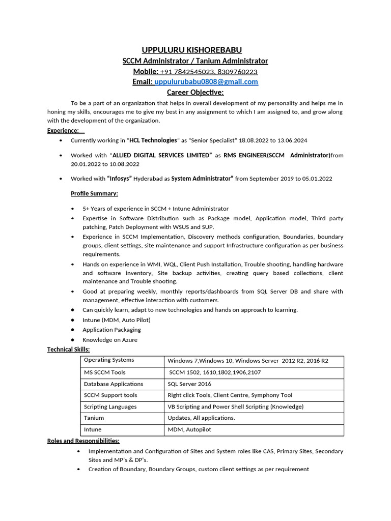 KISHORE RESUME Updated | PDF | Microsoft Sql Server | Databases KISHORE RESUME Updated | PDF | Microsoft Sql Server | Databases