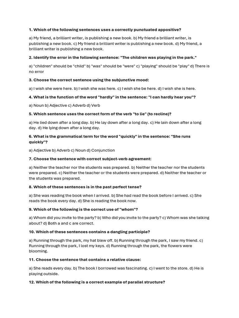 English Grammar MCQ | PDF | Verb | Adverb