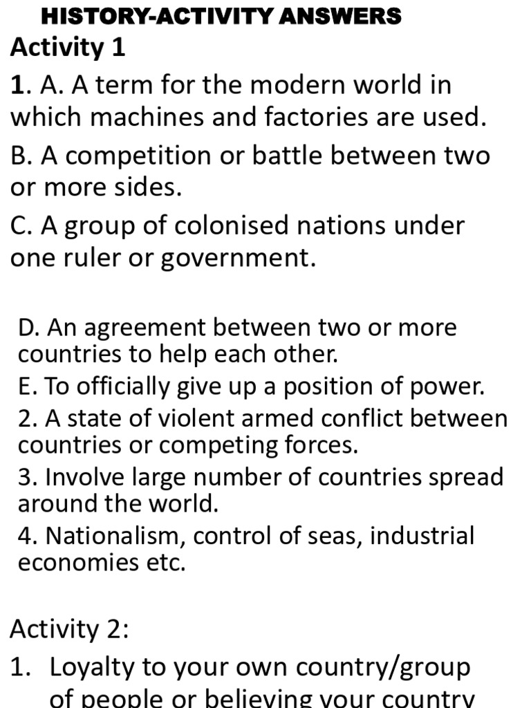 Gr8 - T4 - History - Activity Answers | PDF