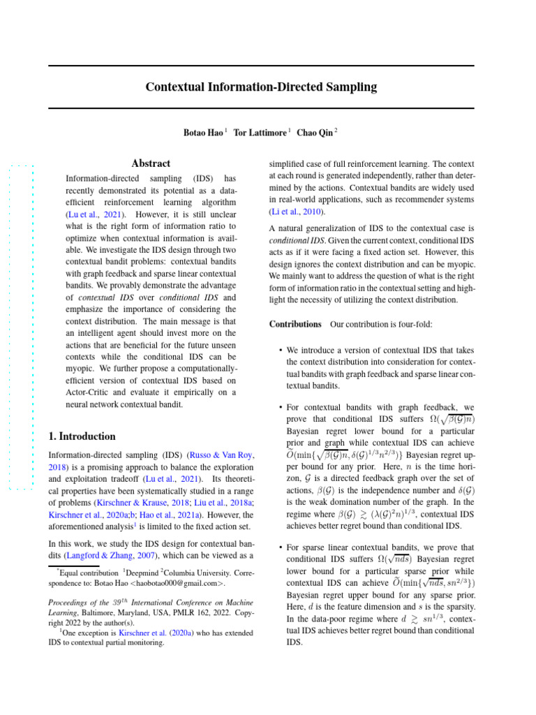 Contextual Information-Directed Sampling | PDF | Vertex (Graph Theory) | Mathematics