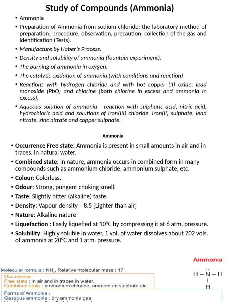 Study of Compounds (Ammonia) | PDF | Ammonia | Chemical Reactions