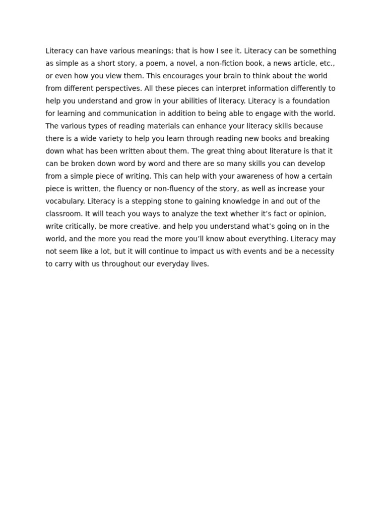 What Does Literacy Mean To You | PDF