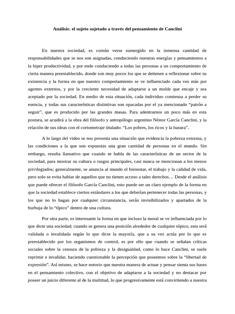 Análisis el sujeto sujetado | PDF | Sociedad | Pensamiento