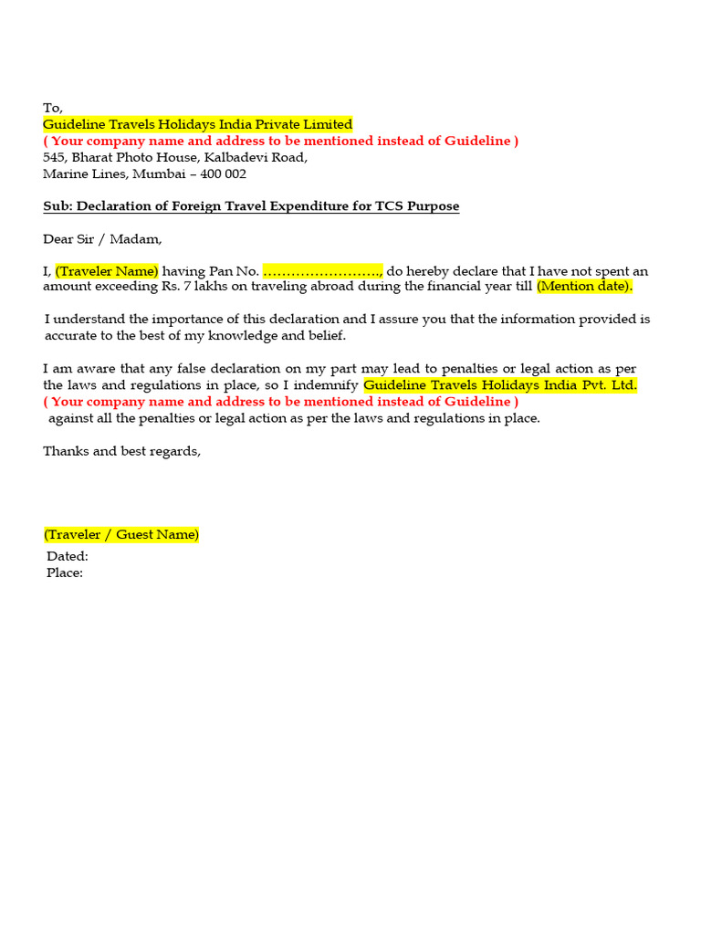 TCS Letter - Guest Format | PDF