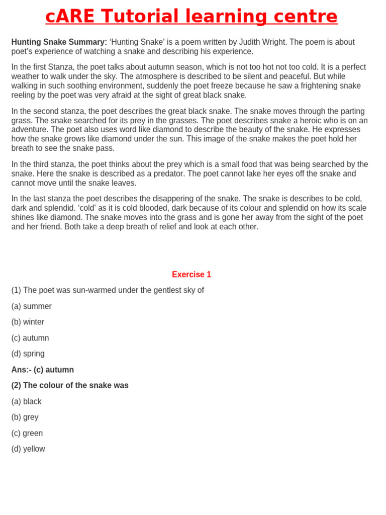 Hunting Snake Pdf Snake