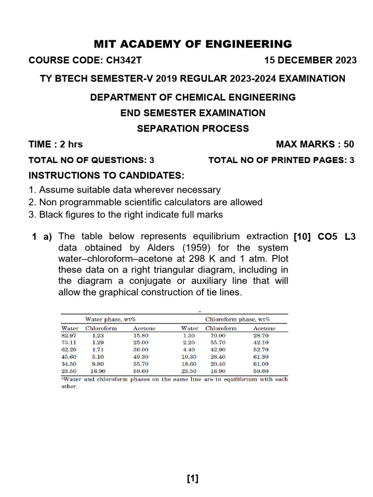 TY Btech - CH - Separation Process - SEM-V - DEC 2023 | PDF | Adsorption | Chemistry