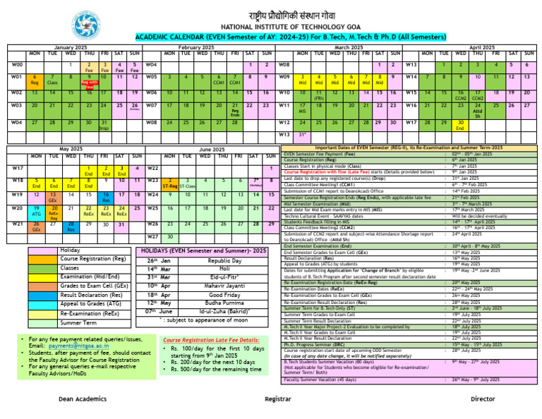 NIT Goa Even Semester Calendar 2024-25 | PDF | Educational Stages ...