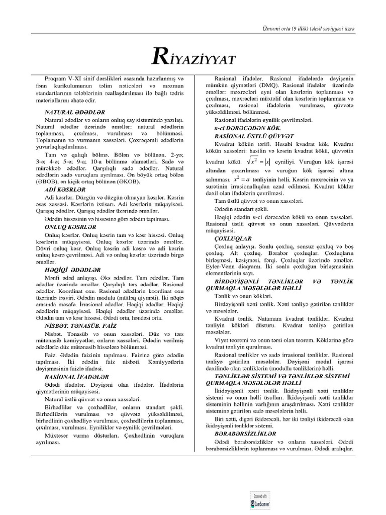 Riyaziyyat 9 (2025 Buraxılış Proqram) - 250103 - 163700 | PDF