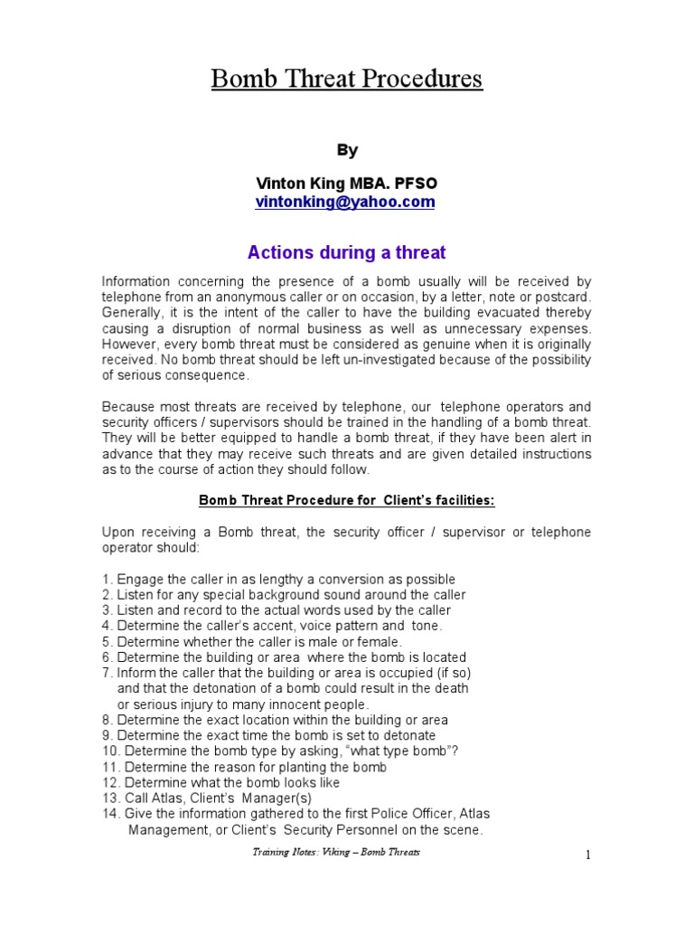 Bomb Threat Response Procedures | PDF | Bomb | Police