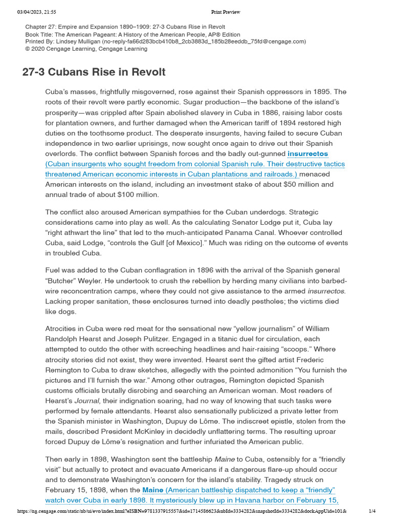 American Pageant Chap 27-3 | PDF | Cuba | William Mc Kinley