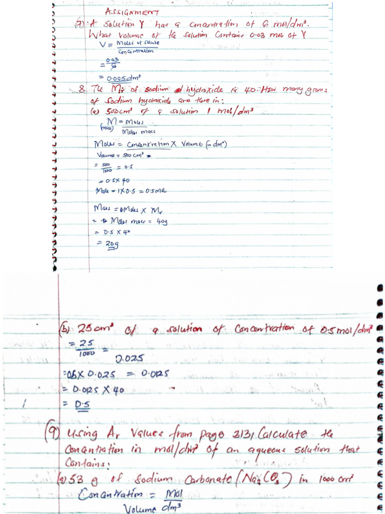 Concentration of A Solution Assignment | PDF
