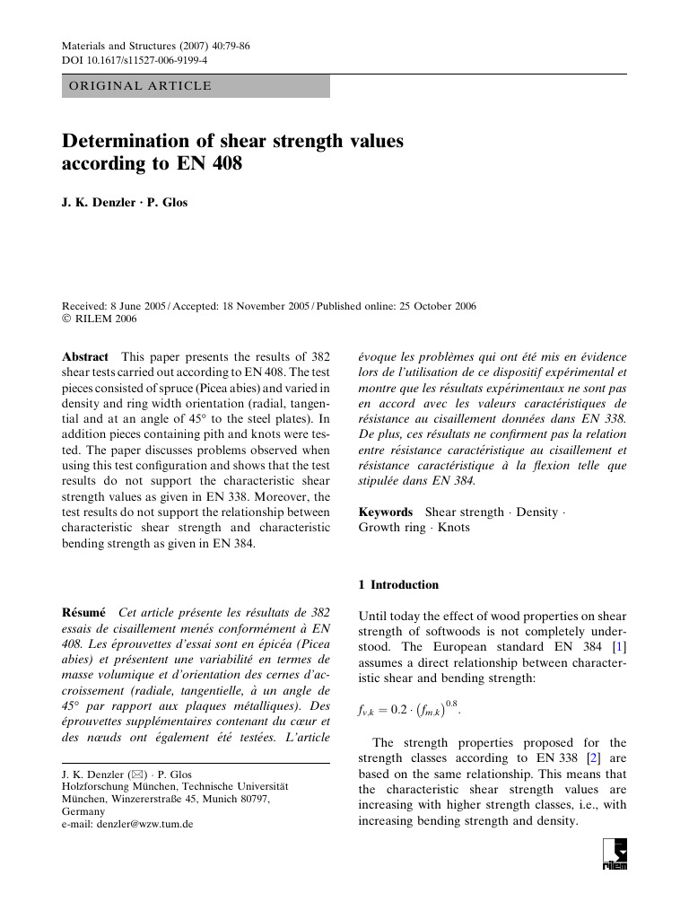 Determination of shear strength values according to EN 408 | PDF | Fracture | Wood