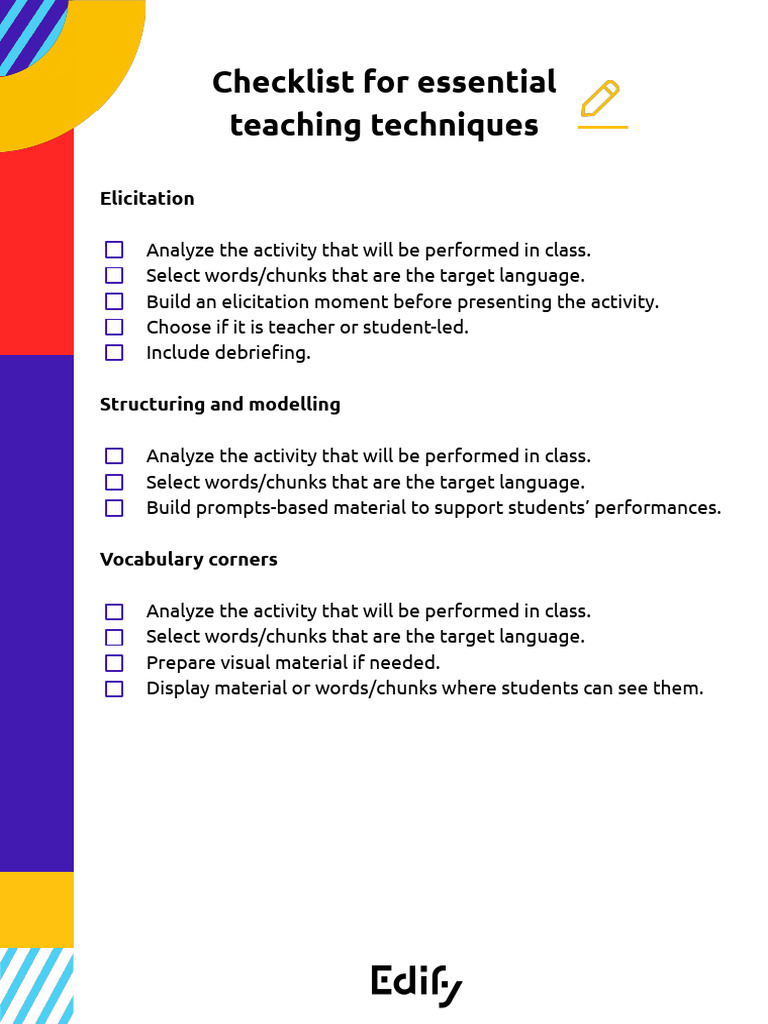 Teaching Techniques Checklist | PDF