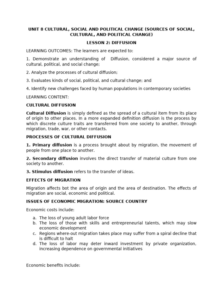 Z5. Ucsp Unit 8, Lesson 2 - Diffusion | PDF | Immigration | Human Migration
