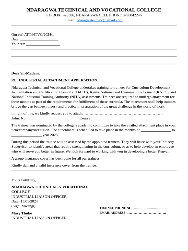 Industrial Attachment Request Letter | PDF