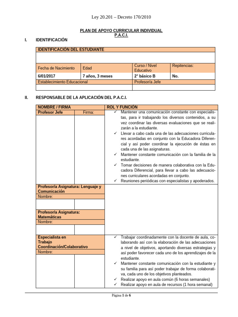 EJEMPLO PACI (2) | PDF | Aprendizaje | Salón de clases