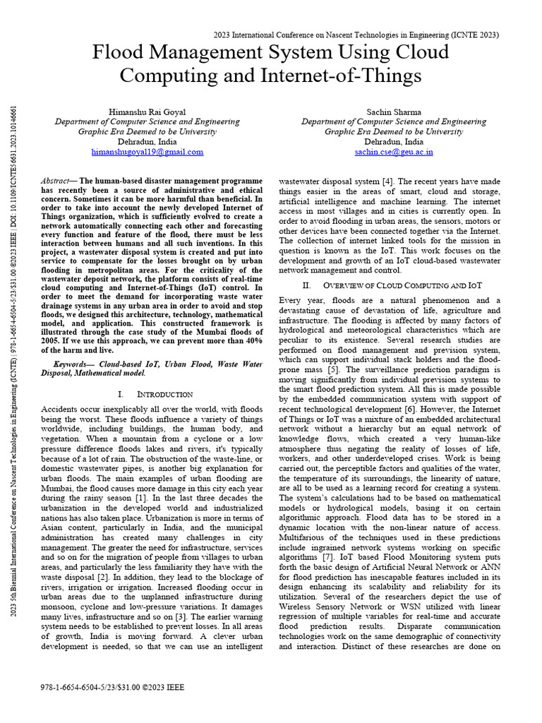 Flood Management System Using Cloud Computing and Internet-of-Things | PDF | Internet Of Things ...
