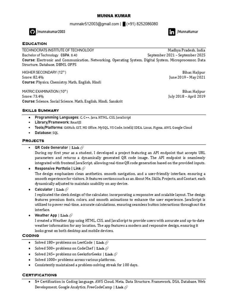 New Resume Munna | PDF | Databases | Mobile App