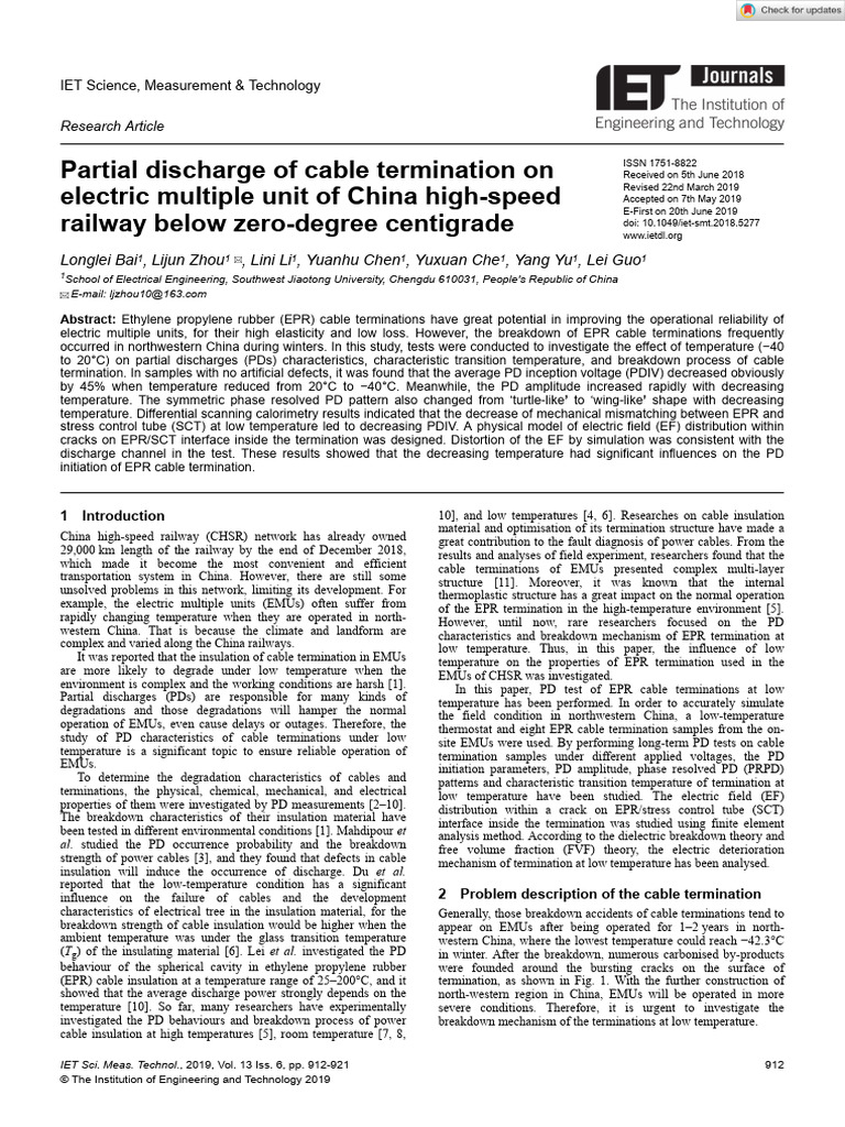 IET Science Measure Tech - 2019 - Bai - Partial discharge of cable ...