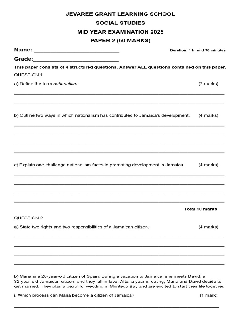 Social Studies Mid-Year Exam 2025 | PDF | Communication
