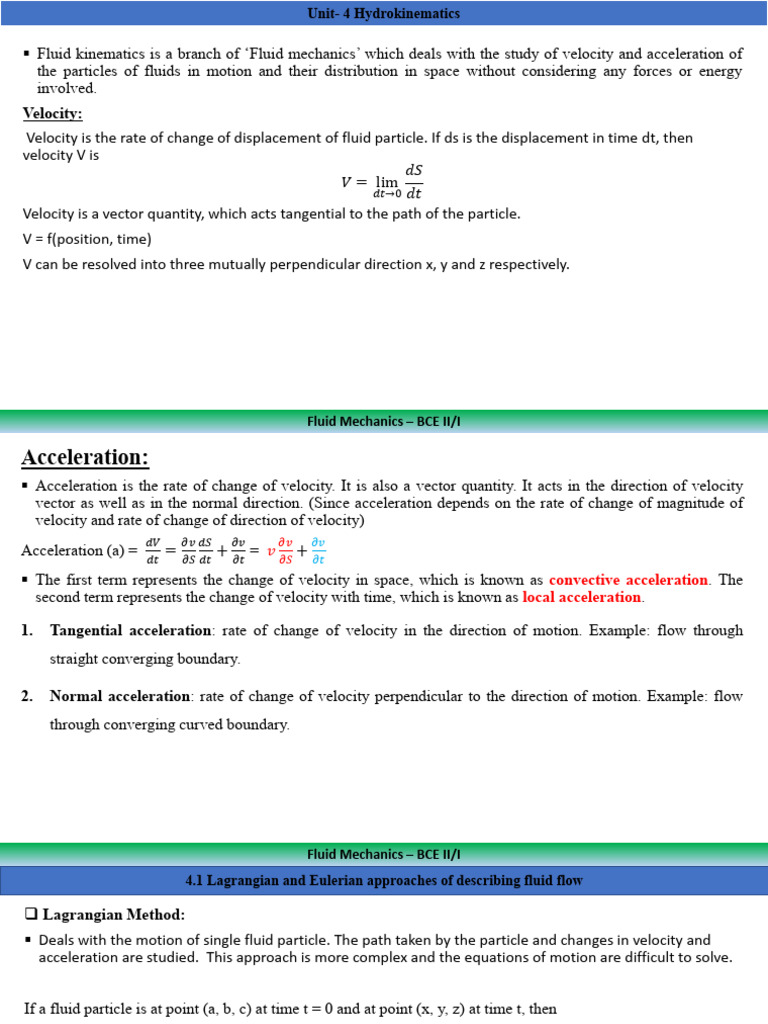 Fluid Kinematics | PDF | Fluid Dynamics | Acceleration
