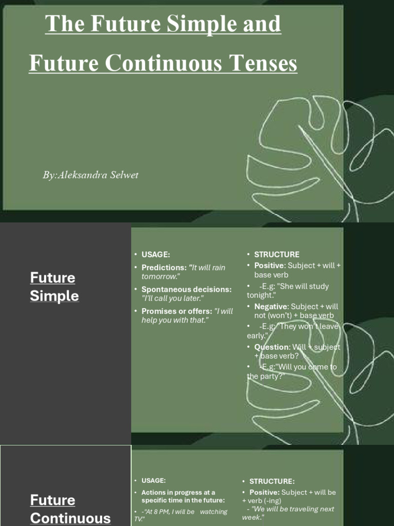 Future Simple vs. Future Continuous Tenses | PDF