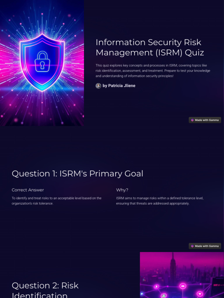 Information Security Risk Management ISRM Quiz | PDF