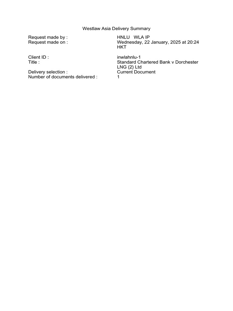 Standard Chartered Bank V Dorchester LNG (2) Limited | PDF | Letter Of ...