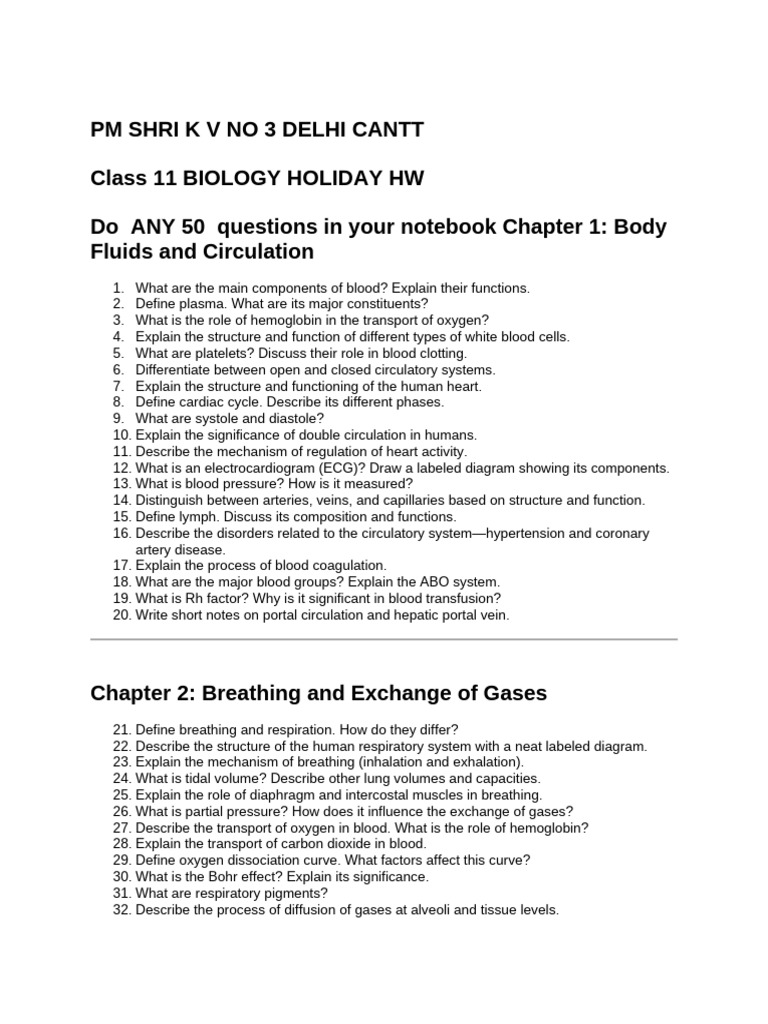 Class 11 Biology Holiday Homework Guide | PDF | Cellular Respiration ...
