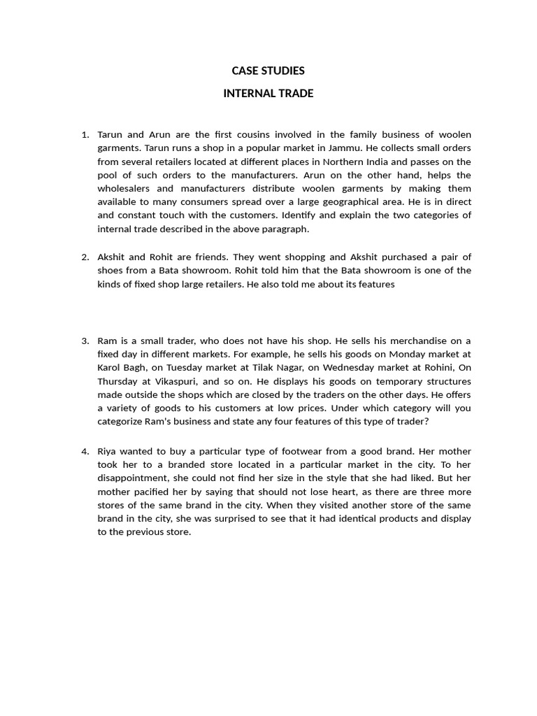 Case Study Internal Trade | PDF