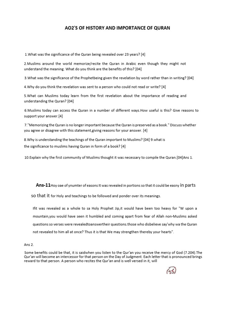 AO2's of History and Importance of Quran EDITED | PDF | Quran | Islam