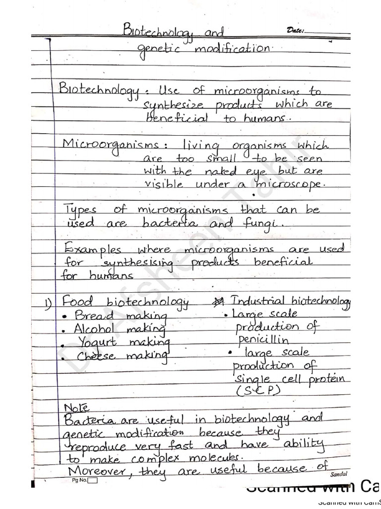 Biotechnology and Genetic modification Notes-1 | PDF