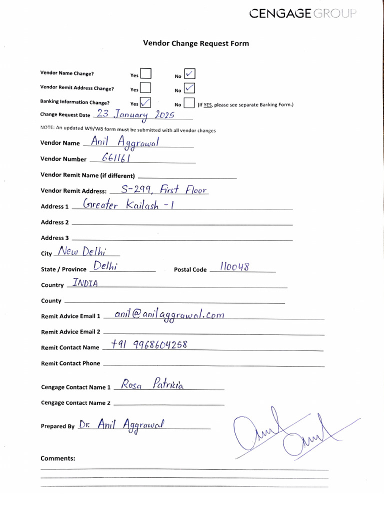 Vendor Change Request Form | PDF