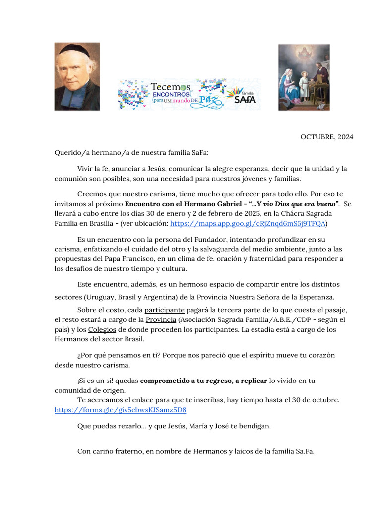 InvitaciÃ N Encuentro Con El Hno Gabriel Vivimos La Comuniã N Con La Creaciã N y Los Hermanos ...