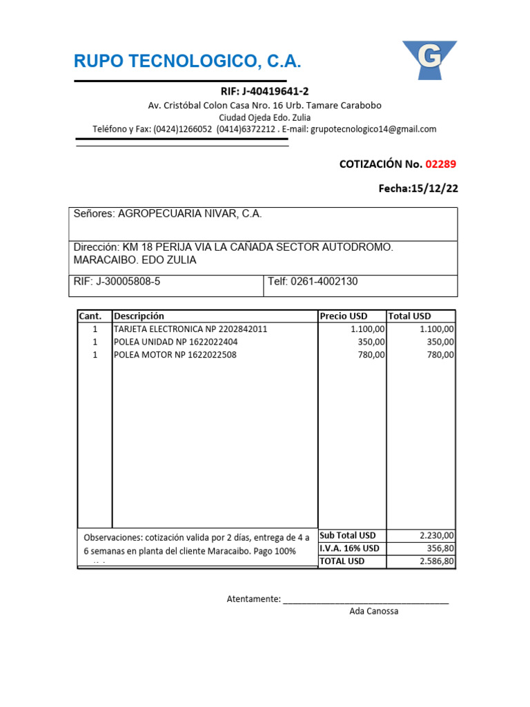 Cotización de Equipos Electrónicos USD | PDF