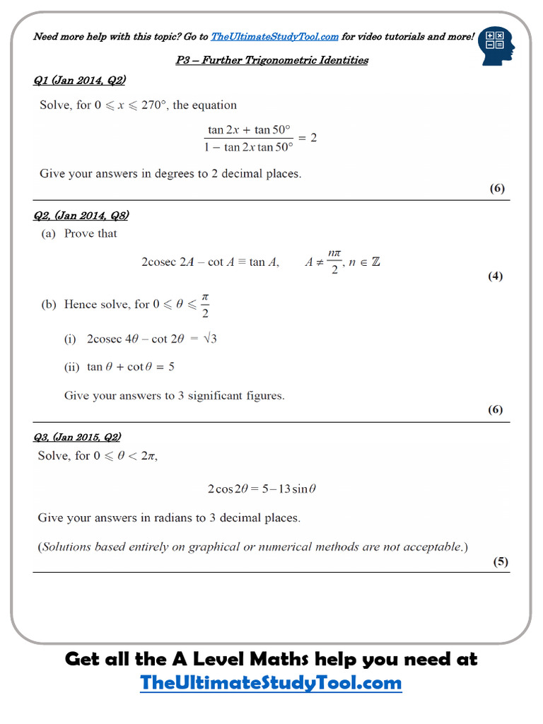 P3 Further Trigonometric Identities Pdf