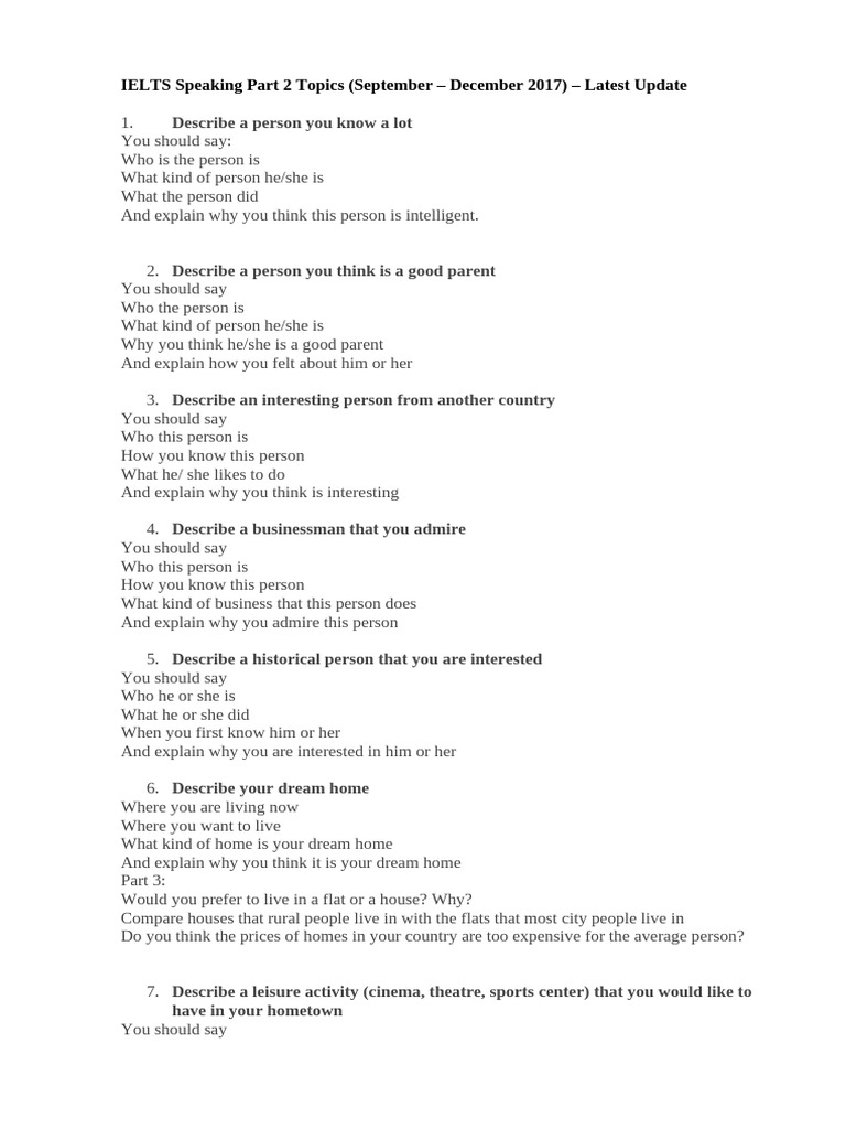 IELTS Speaking Part 2 Topics September December | PDF | Employment ...