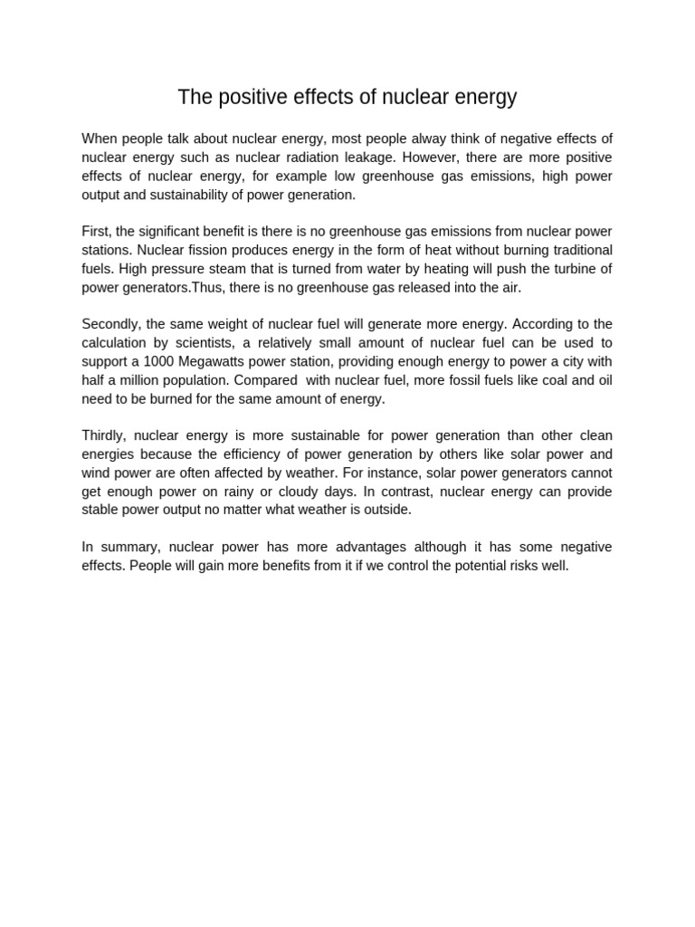 The Positive Effects of Nuclear Energy | PDF