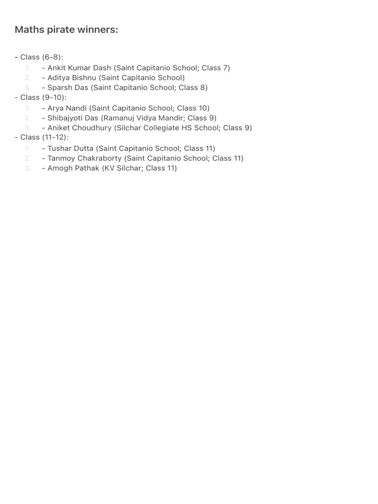 Maths Pirate Winners | PDF