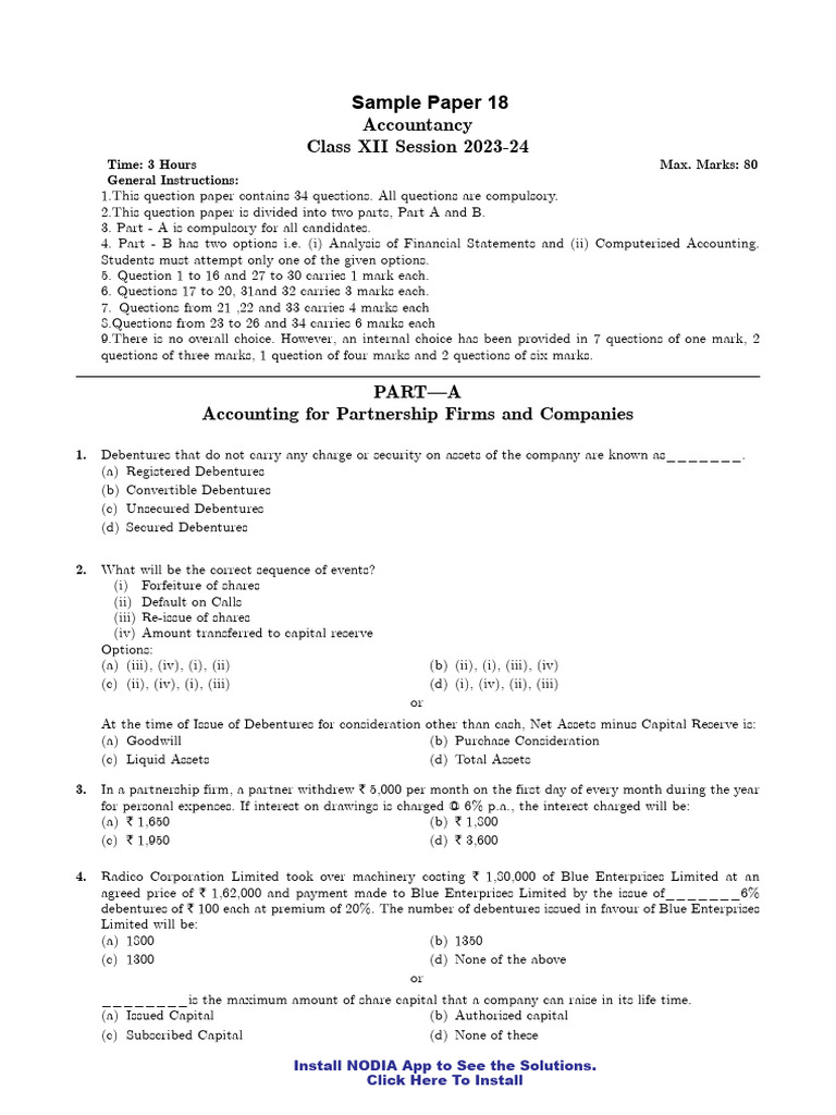 AC Sample Paper 18 Unsolved | PDF | Revenue | Balance Sheet