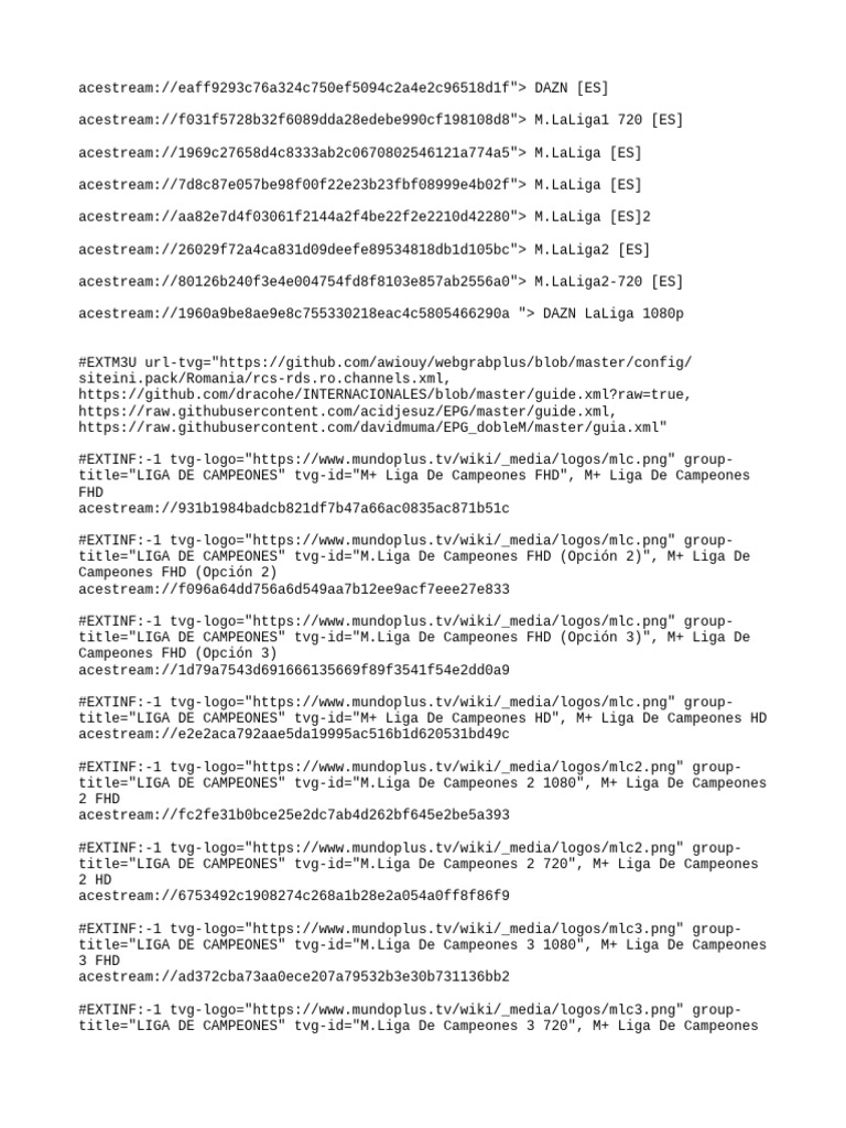 Acestream Links for LaLiga and Champions | PDF | Mass Media | Broadcasting